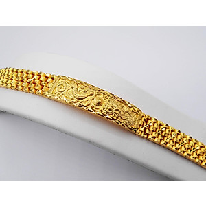 arrawana77 Guardian lions Thai Gold Plated Bangle 24k Thai Baht Yellow Gold Filled Jewelry Bracelet 7 Inch 32 Grams 13 mm