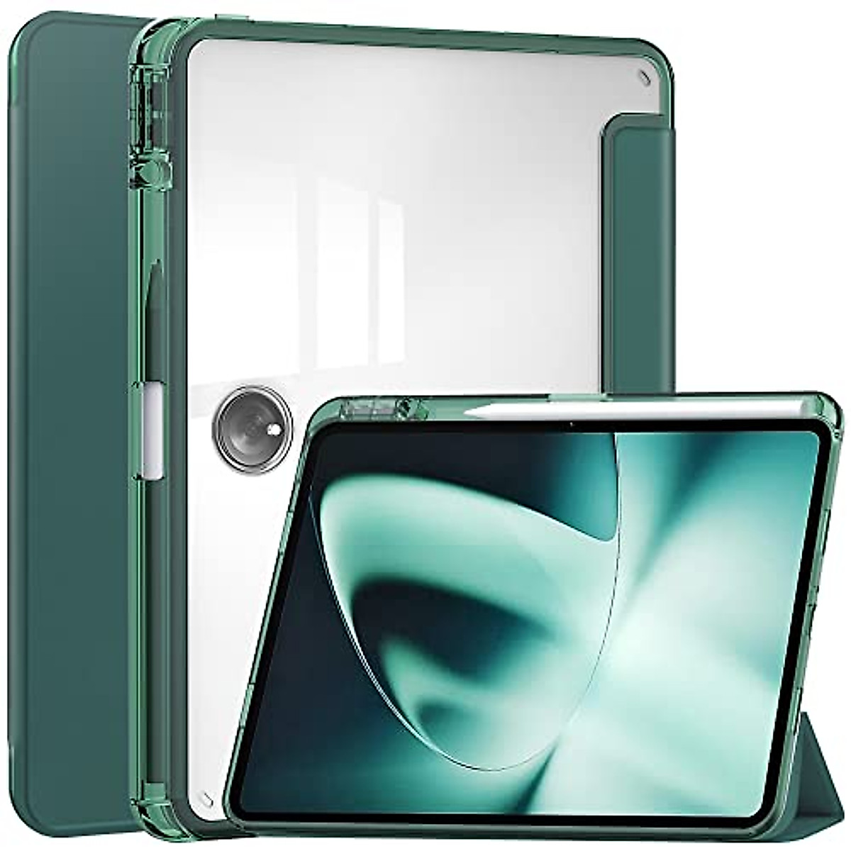 Smart Case with Pen Holder for OnePlus Pad (2023) 11.6 inch, Ratesell Transparent Hard Shell Back Trifold Smart Cover Protective Slim Case for OnePlus Pad/Oppo Pad 2 Blackish Green