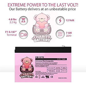 Charity Battery CB1270 Razor 12 Volt 7Ah Electric Scooter Replacement Batteries High Performance - Set of 2 (Replaces 6-DW-7)