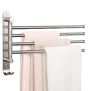 NearMoon Swivel Towel Rack, Thicken SUS304 Stainless Steel 4-Arm Towel Bar, Space Saving Wall Mounted Towel Holder with Hook, Rustproof Swing Out Towel Hanger for Bathroom, Kitchen (Brushed Nickel)