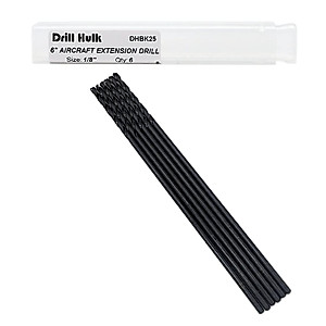 1/8-Inch x 6-Inch Aircraft Extension Black Oxide Drill Bit, Premium M2 High Speed Steel, Extra Length, for Metal, Plastic, Wood