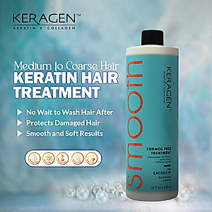 KERAGEN - Brazilian Keratin Smoothing Treatment, Blowout Straightening System for Dry and Damaged Hair, Formaldehyde Free, 16 Oz - Eliminate Curls and Frizz, Fine to Medium Hair