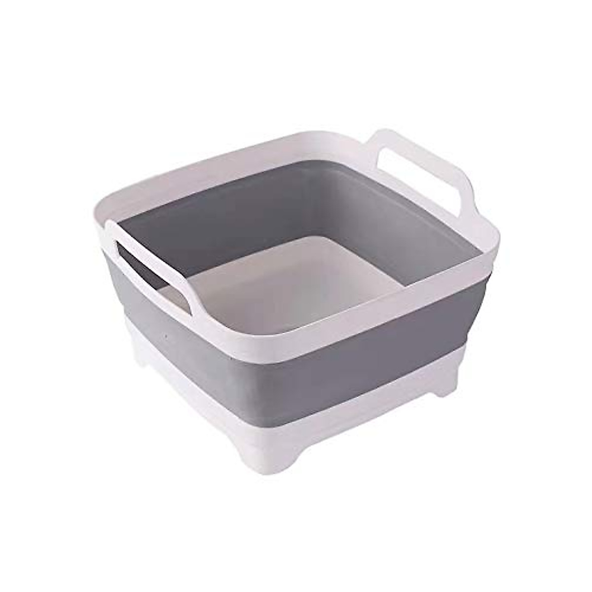 Dish Basin Collapsible with Drain Plug Carry Handles, Foldable Sink Tub, Dish Wash Basin, Portable Dish Tub, Collapsible Dishpan for Camping Dish Washing Tub and RV Sink (9.3L Capacity) (Grey)