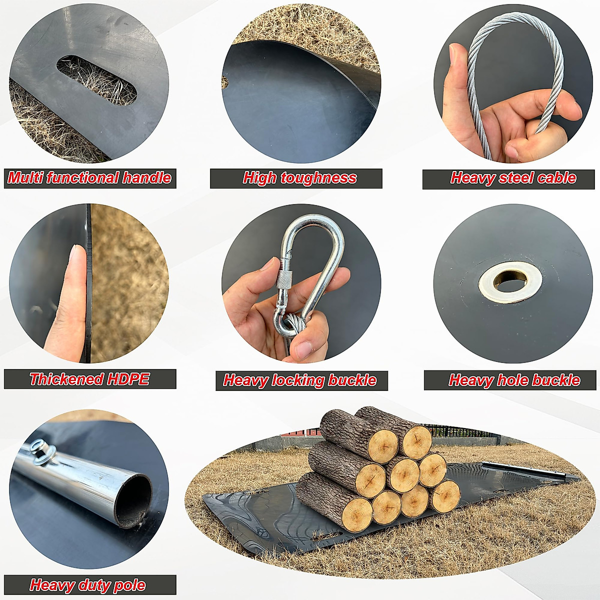 48" x 110"- Yard Drag Sled with Pull Cables 1/8" HDPE Thickened Yard Glide Heavy Duty Multipurpose Yard Hauler for Haul Debris, Logs, Firewood, Wood Chips (110IN)