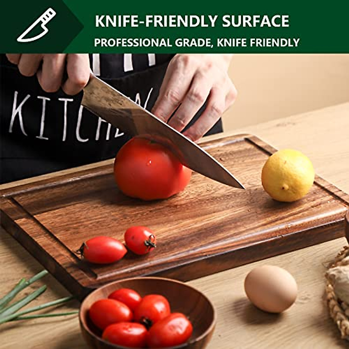 Vandroop Acacia Wood Cutting Board for Kitchen,Reversible with Juice Groove, Butcher Block Cheese Charcuterie Board (Acacia, 11 x16" Rectangular)