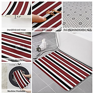 Libaoge Kitchen Mat Rug Set of 2 Red Black White Stripe Runner Rug Anti-Fatigue Comfort Memory Foam Standing Mat Non-Slip Floor Door Mat for Bathroom 23.6x35.4in+23.6x70.9in