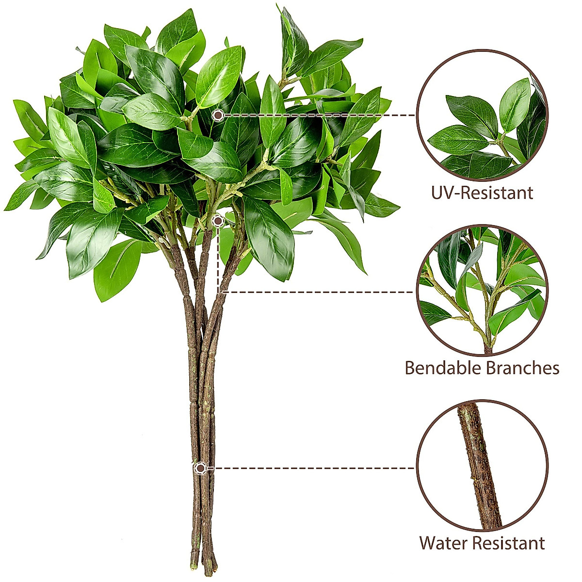 Grand Verde Greenery Branches 21” Tree Stems Artificial Plants Green Leaves Faux Bush, 6pcs Set