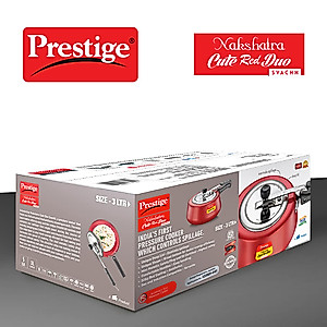 Prestige Nakshatra Cute Red Duo Svachh Aluminium Inner Lid Pressure Cooker 3.0 Litre (Powder Coated), Medium (10765)
