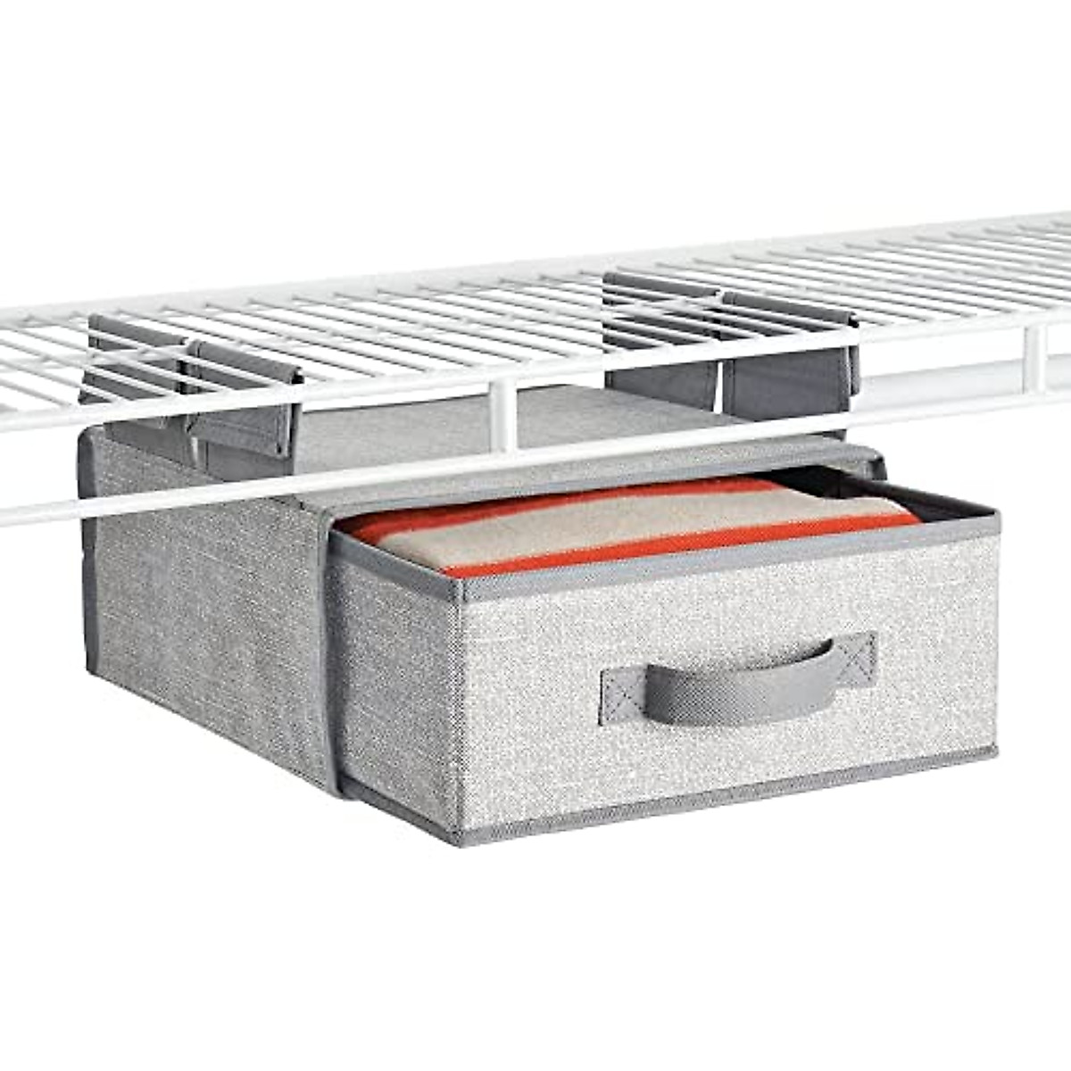 mDesign Soft Fabric Over Closet Shelving Hanging Storage Organizer with Removable Drawer for Closets in Bedrooms, Hallway, Entryway, Mudroom - Textured Print with Solid Trim, 2 Pack - Gray