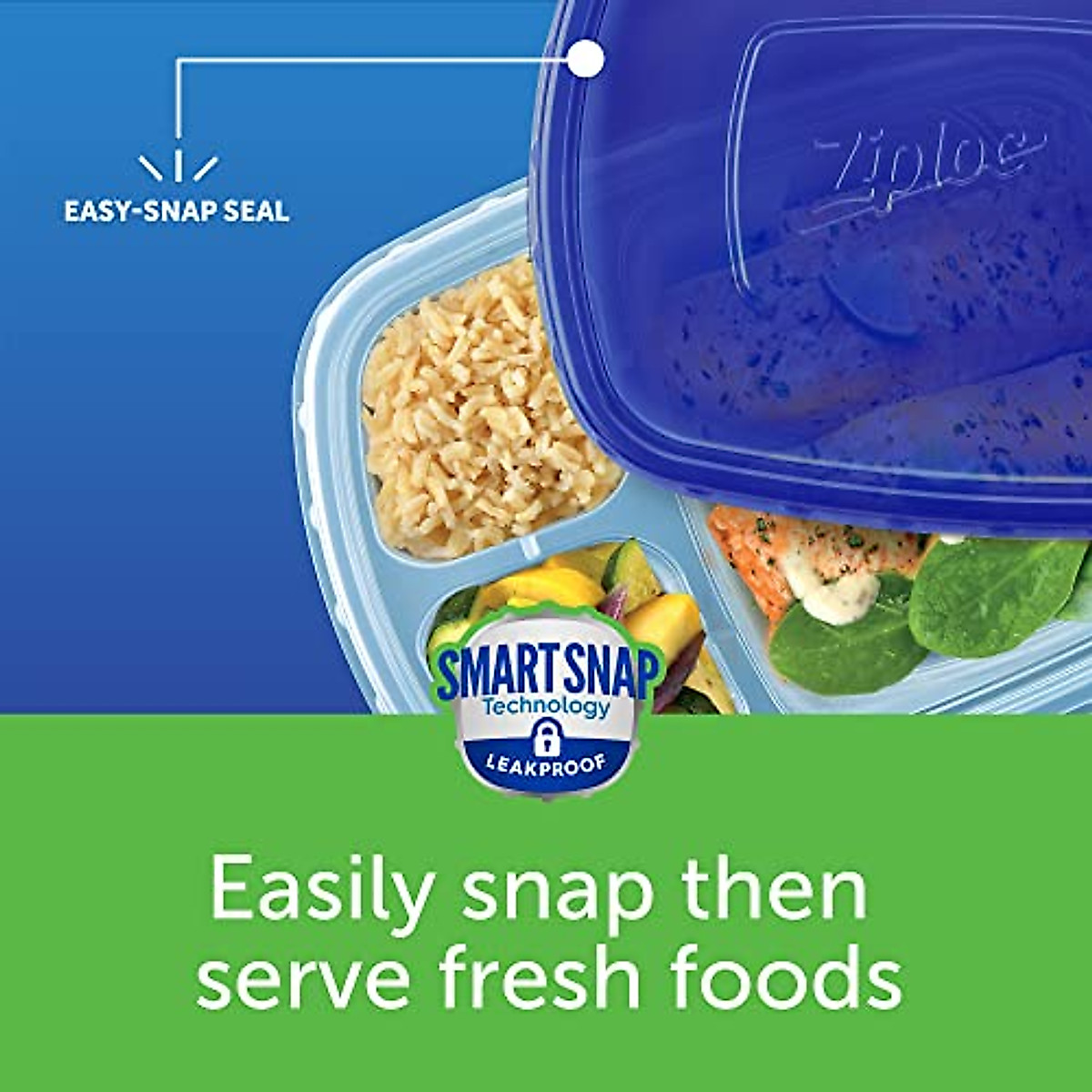 Ziploc Food Storage Meal Prep Containers Reusable for Kitchen Organization, Smart Snap Technology, Dishwasher Safe, Divided Rectangle, 2 Count (Pack of 2)