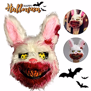 Halloween Mask Scary Bloody Plush Rabbit Masks Bloody Plush Head Masks Bunny Mask Head Bear Cosplay Costume Halloween Decor