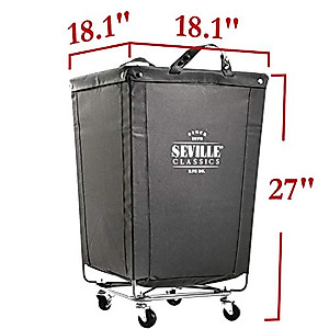 Seville Classics Large Commercial Heavy Duty Rolling Steel Frame Laundry Hamper Canvas Cart Bin w/Wheels for Hotel, Home, Closet, Bedroom (Patented), 18.1" D x 18.1" W, Gray