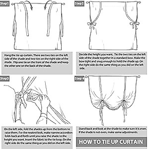 DriftAway Farmhouse Double Layer Linen Blackout Tie Up Curtains Thermal Insulated Striped Fully Lined Balloon Roman Shade Bathroom Window Adjustable Rod Pocket 45 Inch by 63 Inch Roman Black