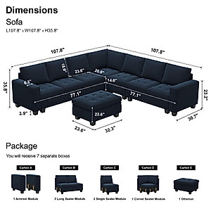 Belffin Convertible Velvet Modular Sectional Sofa Couch with Reversible Chaise L Shaped Sectional Couch with Storage Ottoman Living Room Furniture Sofa Set Blue