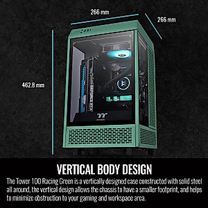 Thermaltake Tower 100 Racing Green Edition Tempered Glass Mini Tower Computer Chassis Supports Mini-ITX CA-1R3-00SCWN-00
