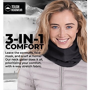 Tough Headwear Neck Warmer - Winter Fleece Neck Gaiter & Fleece Neck Warmer - Ski Gaiter for Men - Reversible Neck Gaiter for Cold Weather