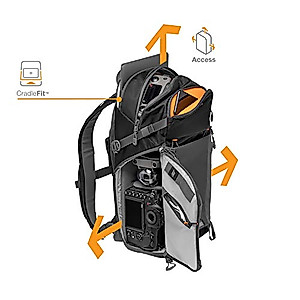 Lowepro LP37260-PWW Photo Active Outdoor Camera Backpack, QuickShelf Dividers, fits 12inch Laptop/2L Hydration, for Mirrorless, Sony, Canon, Nikon, Lenses, Gimbal, Drone, DJI, Osmo, Mavic, Black/Grey, BP200