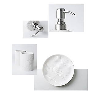 HNSYYUEYOU Bathroom Supplies Soap Dispenser Set Mouthwash Cup Soap Dispenser Soap Dish Cotton Swab Canister with Tray Six-Piece Washing Set (Color : White)