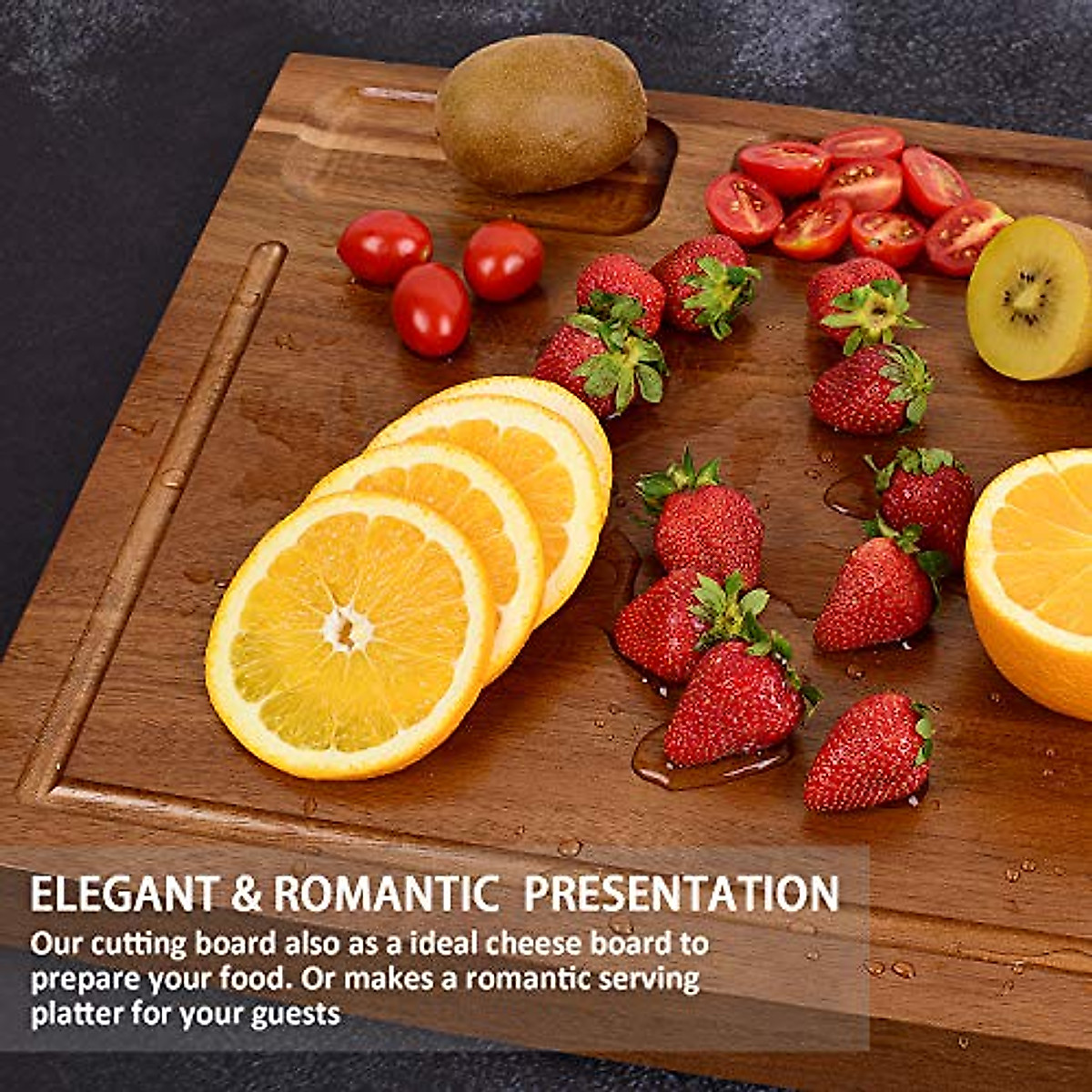 Acacia Wood Cutting Board for Kitchen(16" X 11"), Large Wooden Kitchen Chopping Boards 1.3 Inch Thick with Juice Groove and 3 Compartments as Cheese Board for Meat and Vegetables