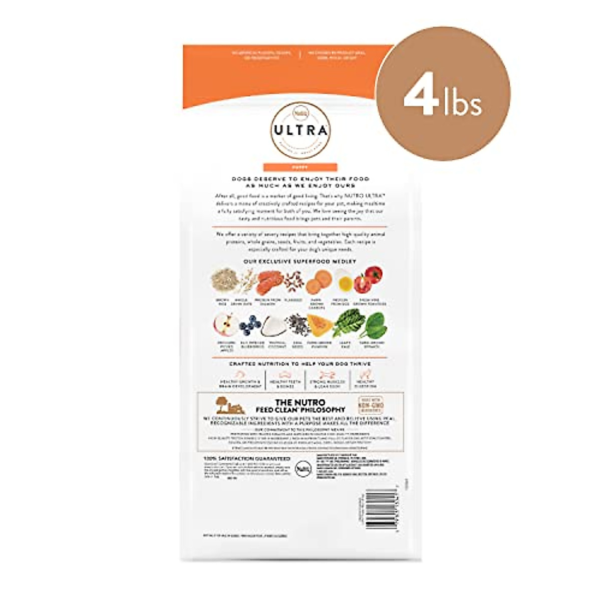 Nutro Ultra High Protein Natural Dry Dog Puppy Food with a Trio of Proteins from Chicken Lamb and Salmon, 4 lb. Bag