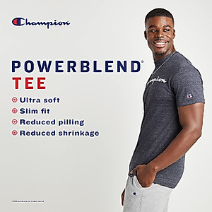 Champion, Powerblend, Soft, Graphic, Comfortable T-Shirt for Men, Navy Heather Small Script, X-Large