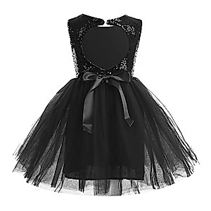 Baby Girl Princess Sequins Tulle Pageant Dress for Cake Smash Birthday Baptism Party Wedding Communion Backless Dance Gown Black 4 Years