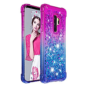 ONV Silicone Case Compatible with Samsung Galaxy S9 Plus - Shinny Color Phone Case Shock Absorb with Flow Sand Bumper Anti-Drop Soft Ultra Shell for Samsung Galaxy S9 Plus Cover TPU [JB] - P&Blue