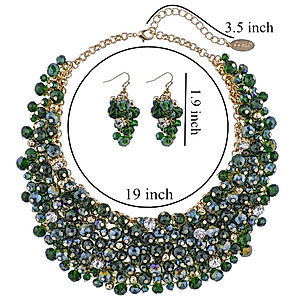 Bocar Fashion Crystal Chunky Collar Statement Necklace Earring Set for Women Gift (NK-10260-Green)
