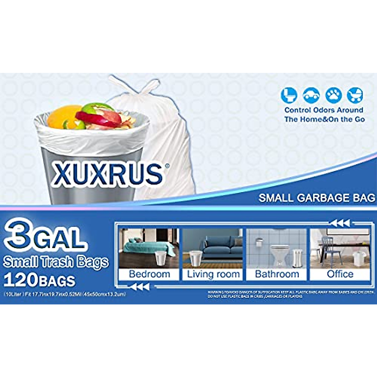 XUXRUS Bathroom Small Trash Bags 3 Gallon Garbage Bags for Home Office,Bathroom,120 Count,White,Fits 2-3 Gallon Bins (3 Gallon(120 Count))