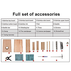 Kalimba DIY Kit 17 Key Make Your Own Kit with Manual Tools Tuner Hammer (MI2771)