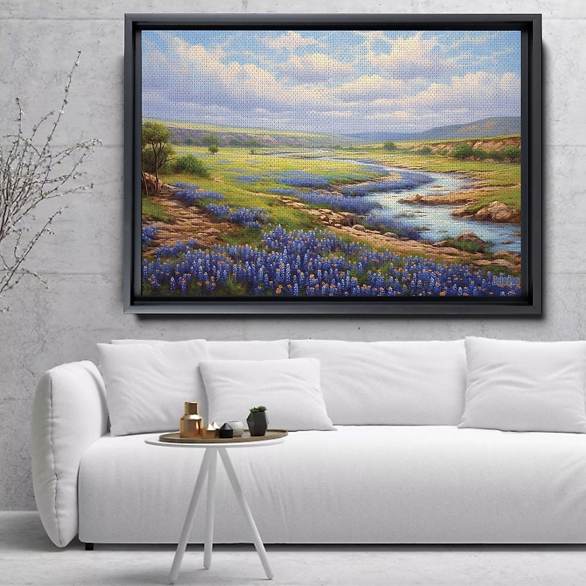 Enchanting Texas, Native Texas Hill Country Bluebonnet Landscape - Fine Art Print Mounted in a White Mat Board