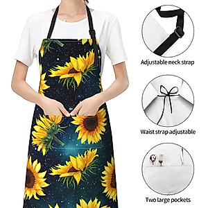 Sunflower Aprons for Women with Pockets Chef Apron for Cooking Dishwashing 28x33 Inch
