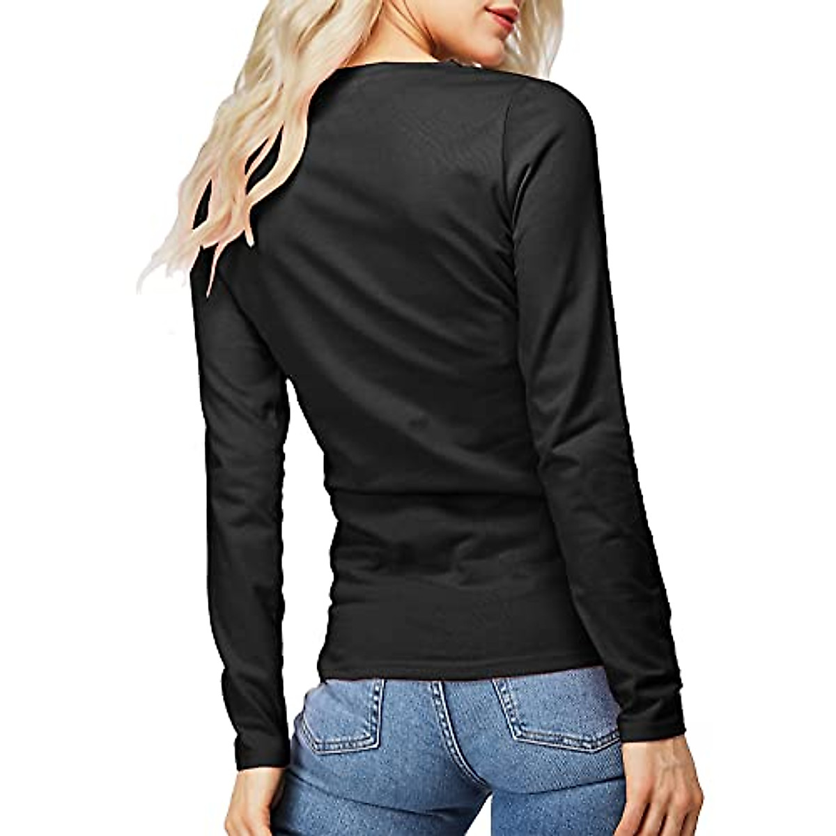 H2H Casual T-Shirts for Women - V Neck Long Sleeve Black US M/Asia M (CWTTL0250)