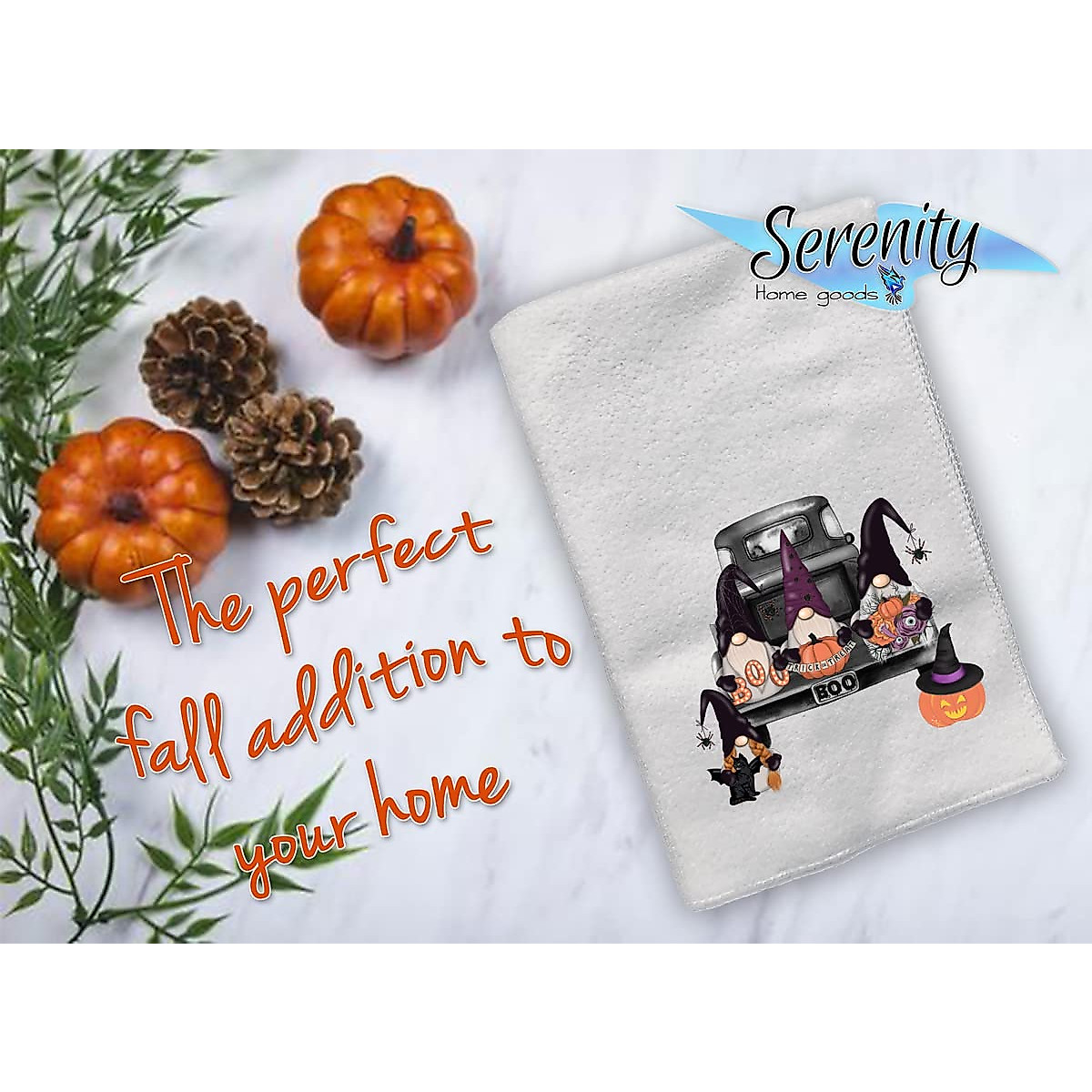 Halloween Decoration | Fall Kitchen Towels | Hand Towels For Bathroom | Pumpkin Decor | Gnome Witch Bat Black Cat Orange | Harvest Thanksgiving Halloween Decorations For Home