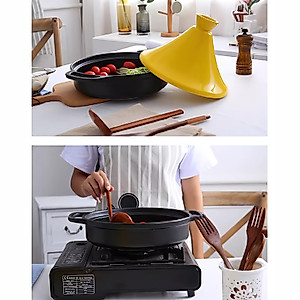 Multi-function Moroccan Style Cast Iron Tajine Pot Cooking Pot Ceramic Casserole Steamer Braiser Pan Healthy Saucepan Earthen Pot for Braising Slow Cooking,Yellow