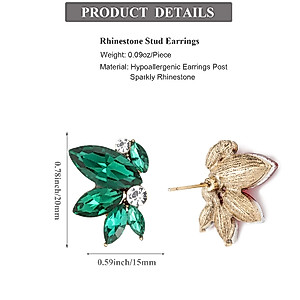Green Rhinestone Earring Sparkly Faux Crystal Stud Earrings for Women Wedding Prom Party