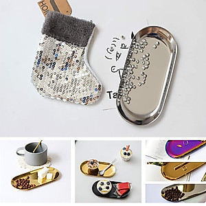 2 Pack 7.1in Stainless Steel Storage Tray, Premium Metal Organizer Plate to Hold Fruit, Tea, Cosmetics, Jewelry, Oval Stainless Steel Towel Tray for Vanity, Bathroom, Closets (Black)