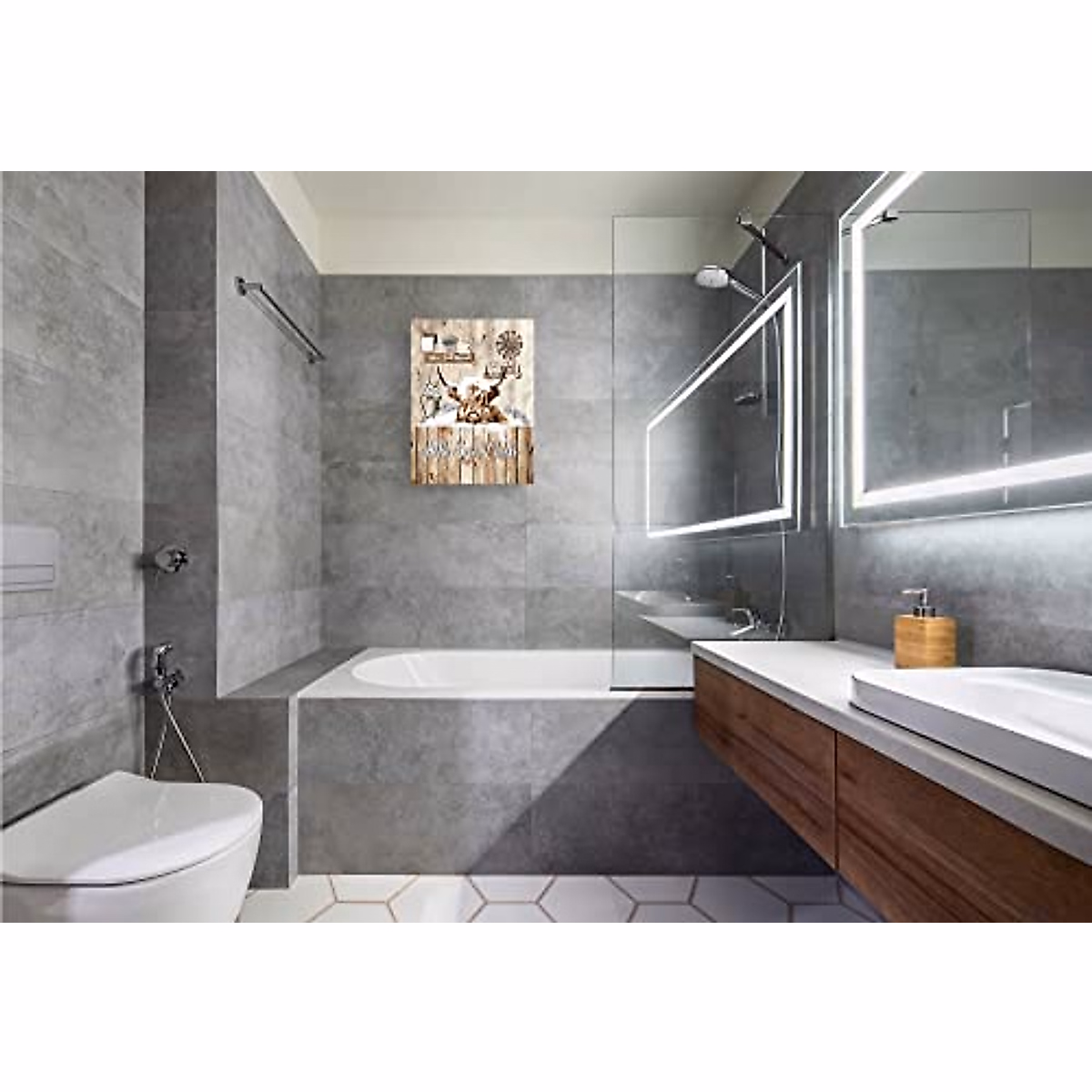 Funny Highland Cow Bathroom Wall Art Rustic Cow Bathroom Pictures Wall Decor Farmhouse Cow Canvas Prints Painting Country Home Decor Framed Artwork for Bathroom Ready to Hang 12"x16"