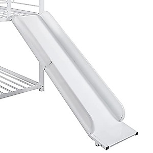 Lostcat House Bunk Bed with Slide and Slide,Twin Over Twin Bunk Bed with Safety Guardrails and Roof Design for Kids, Teens, Girls, Boys,No Box Spring Required,White