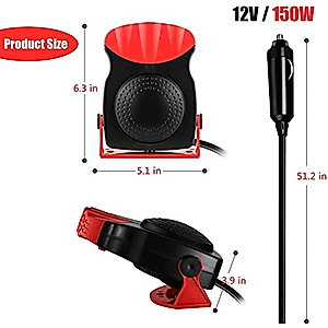 Car Heater 12V,2 in1 Fast Heating Defrost Defogger for Car Windshield, Portable Car Heater Defroster That Plugs into Cigarette Lighter with 180° Rotating Base, 150W Car Heating and Cooling Fan