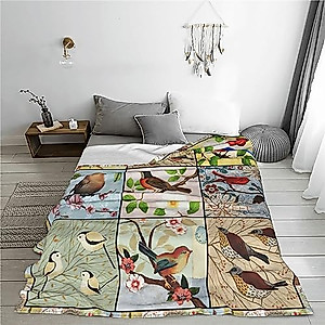 Birds Blanket and Throws Bird in The Tree Throw Blankets Birds Decor Soft Cozy Fleece Plush Warm Flannel Bedding Blanket Gifts for Bird Lovers Girls Boys Kids Adults Couch Travel 40"X50"