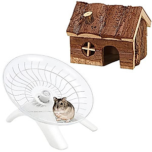 Hamster Wooden House Small Pets Hideout + Flying Saucer Silent Running Exercise Wheel for Dwarf Hamster Russian Robo
