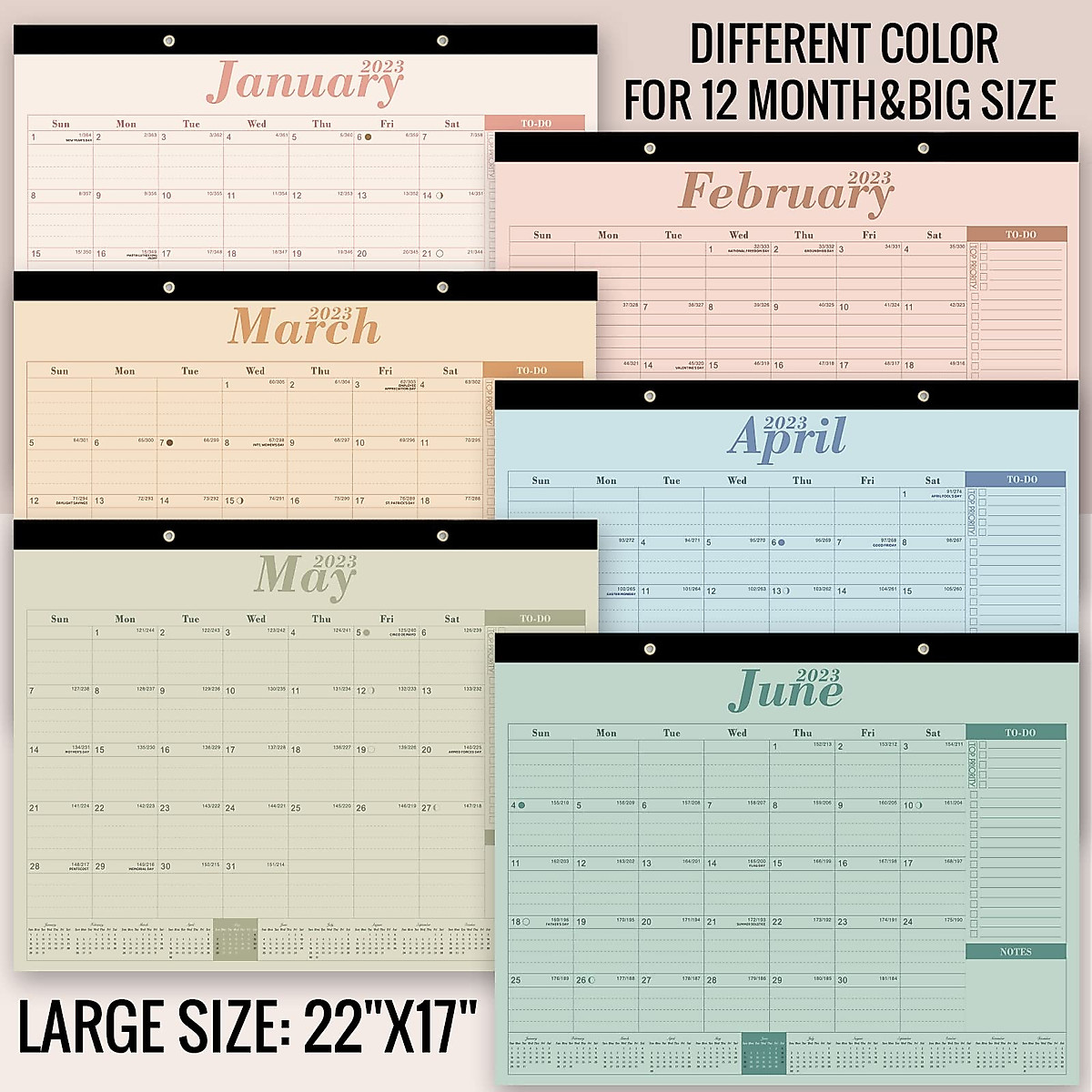 Pastel Minimalist desk calendar 2023 large 22x17-12 Monthly Desktop/Wall Calendar, January 2023 - December 2023, Big Blocks to Write for Planning and Organizing Your Home or Office B