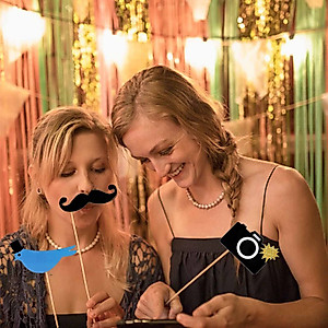 Andiker Photo Booth Props Wedding, 31 Pcs Funny Photo Booth Accessories with Wooden Stick, Shinny Photo Booth Accessories for Bridal Shower, Party and Valentine Include Tie, Hat, Mustaches