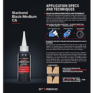 Starbond 2 oz. Black Medium CA Glue (Premium Cyanoacrylate Super Glue) Crack Filler 150 CPS Viscosity for Woodworking, Woodturning, Carpentry, Guitar, RC Hobby