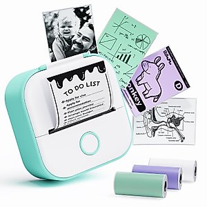 LabelCreate Mini Sticker Printer, T02 Portable Thermal Printer with 3 Rolls Paper, Pocket Sticker Printer Machine for kids,Study,DIY,School Notes