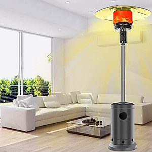 Outdoor Patio Propane Heater for Outdoor Indoor Use, Portable Stainless Steel Heater with Wheels, 46000 BTU Commercial Bronze Tall Floor Heater, Waterproof Outside Standing Heaters (Gray)