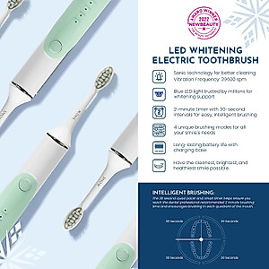 Snow LED Electric Toothbrush - Rechargeable Electronic Brush for Adults - Sonic Technology w/LED Light Whitening & Cleaning Powered w/Sonic Technology for Oral Routine Sea Breeze Green