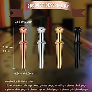 Mudder 12 Pieces Metal Cribbage Pegs Cribbage Board Pegs Fit 1/8 Holes Cribbage Pegs with a Tapered Design for Cribbage with 4 Colors