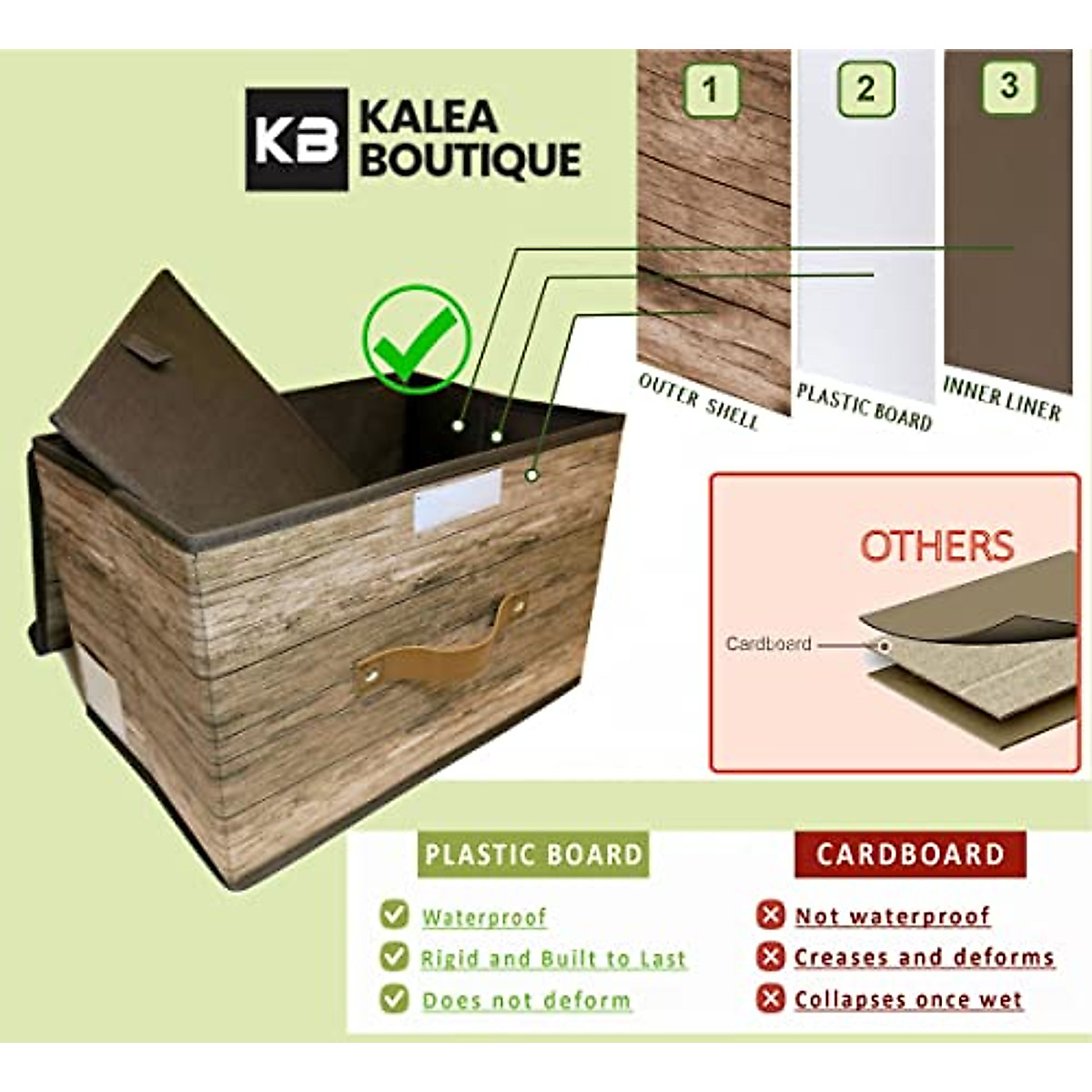 KaleaBoutique KB Foldable Storage Bins with Lids Fabric Collapsible Stacking Boxes, Closet Organizers Storage, Living Room, Laundry Room Bins, Office Home Storage Bins (Set of 3 Bins, Reclaimed Wood)